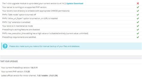 1 click upgrade does not allow to upgrade upgrading prestashop from