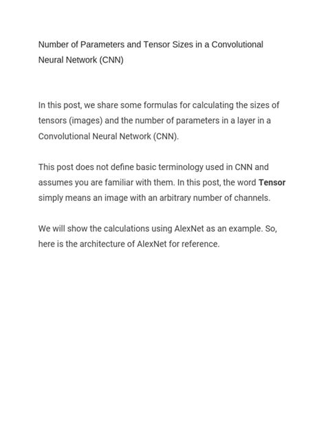 Alexnet Number Of Parameters And Tensor Sizes In A Convolutional Neural Network Cnn Pdf