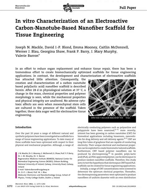 Pdf In Vitro Characterization Of An Electroactive Carbon Nanotube Based Nanofiber Scaffold For