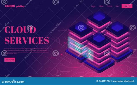 Isometric Modern Cloud Services Technology And Networking Landing Page Concept Header Of Web