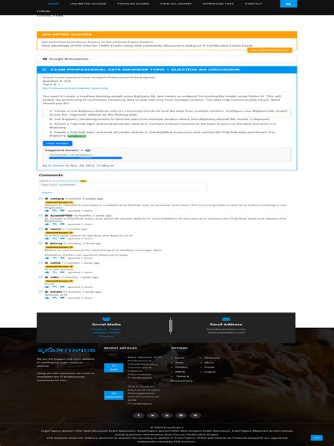 Exam Professional Data Engineer Topic 1 Question 204 Discussion
