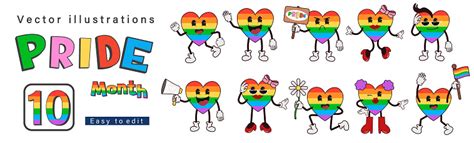 레인보우 하트 프라이드의 달 성소수자 Lgbtq 커뮤니티 레즈비언 소녀 사랑 요소 Lgbt 프라이드의 달 상징 하트 이모티콘