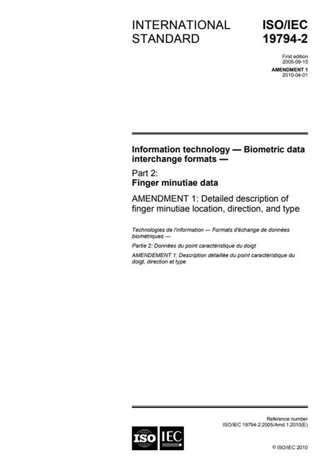 ISO IEC Amd Information Technology Biometric Data Interchange Formats Part