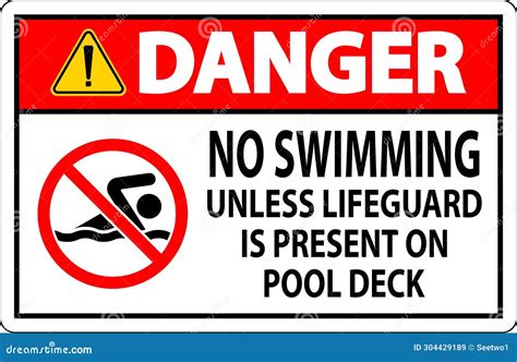 Danger Pool Sign No Swimming Unless Lifeguard Is Present On Pool Deck