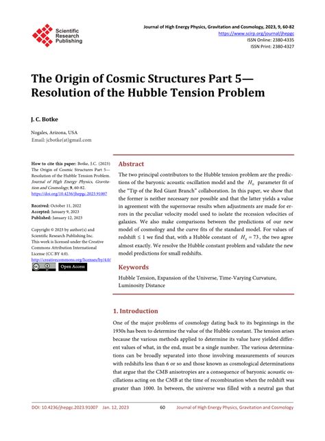 Pdf The Origin Of Cosmic Structures Part 5— Resolution Of The Hubble