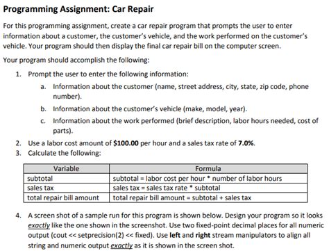 solved programming assignment car repair for this