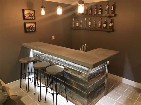 Concrete Bar Top With Reclaim Wood Bar Rustic Man Cave Vibe Diy Home