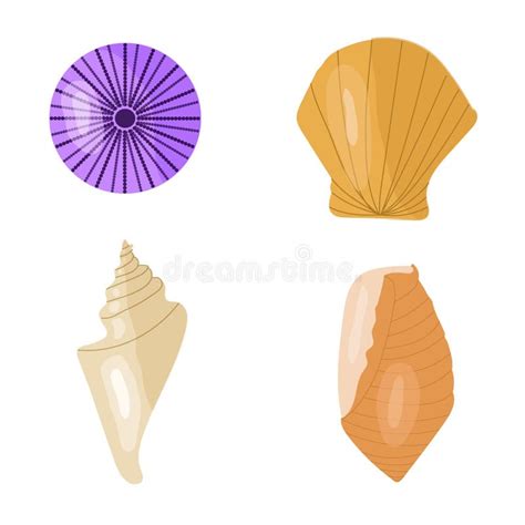 Set Of Colored Shells Isolated Cartoon Flat Design Stock Vector