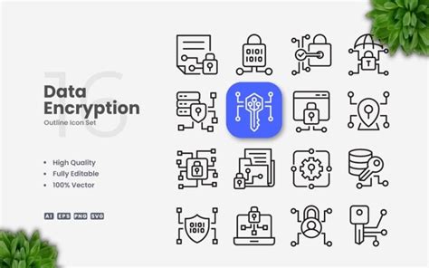 16 Data Encryption Outline Icon Set 491077 Templatemonster