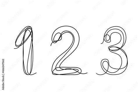 Numbers 1 2 3 Are Drawn With One Solid Line Vector Illustration