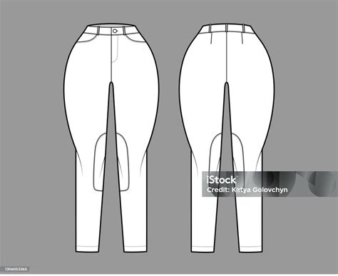 청바지 클래식 조드퍼스 데님 팬츠 테크니컬 패션 일러스트러와 일반 허리 포켓 벨트 루프 전체 길이 승마 바지에 대한 스톡 벡터 아트 및 기타 이미지 Istock