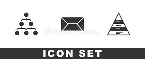 Set Hierarchy Organogram Chart Envelope And Pyramid Infographics Icon