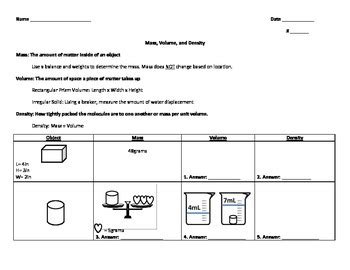 Mass Volume Density Worksheet By Elizabeth Goddard TpT