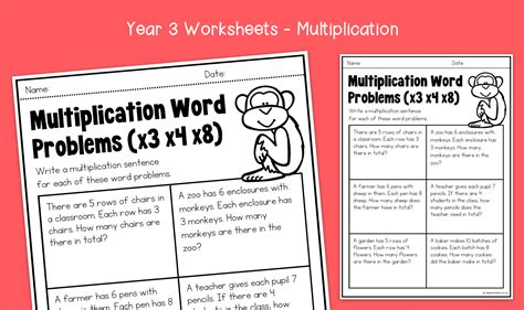 Multiplication Problems Grade 3 Worksheets