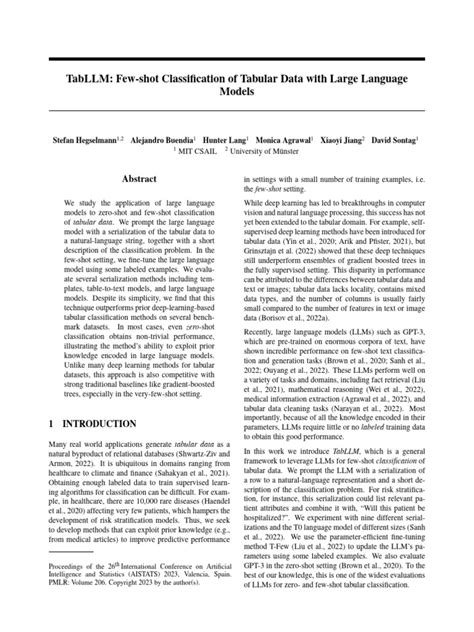 Few Shot Classification Of Tabular Data With Large Language Models