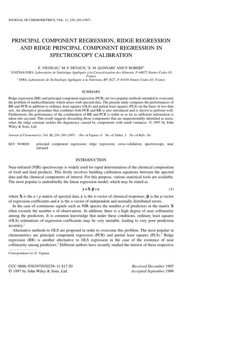 Pdf Principal Component Regression Ridge Regression And Ridge