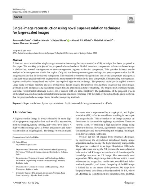 Pdf Single Image Reconstruction Using Novel Super Resolution Technique For Large Scaled Images