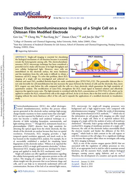 Pdf Direct Electrochemiluminescence Imaging Of A Single Cell On A