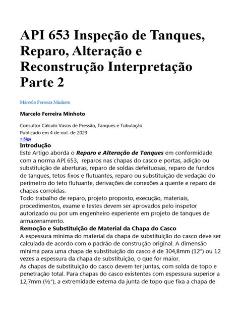 Api 653 Inspeção De Tanques Pdf Calor Corrosão