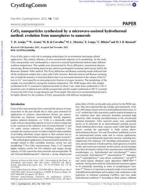 Pdf Ceo2 Nanoparticles Synthesized By A Microwave Assisted