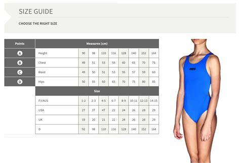 Swimwear Size Chart Conversion Educational Chart Resources