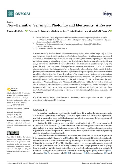 Pdf Non Hermitian Sensing In Photonics And Electronics A Review