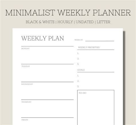 Minimalist Weekly Planner Printable Planner Weekly Black And White Printable Undated