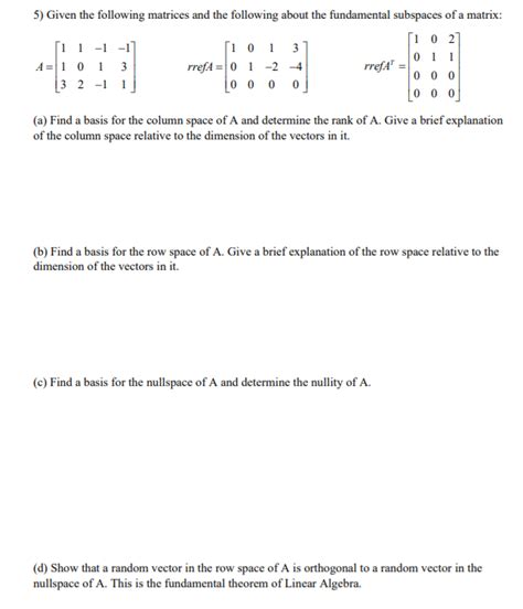 Solved 5 Given The Following Matrices And The Following Chegg Com