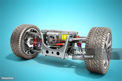 전기 자동차 구동 시스템 및 배터리 팩에서 3d 렌더링 블루와 함께 전기 자동차 Cystem 축 거 0명에 대한 스톡 사진 및 기타 이미지 Istock