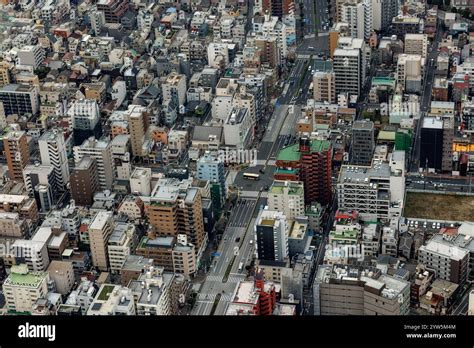 An Overhead View Of A Traffic Intersection In Tokyo Traffic In A Big