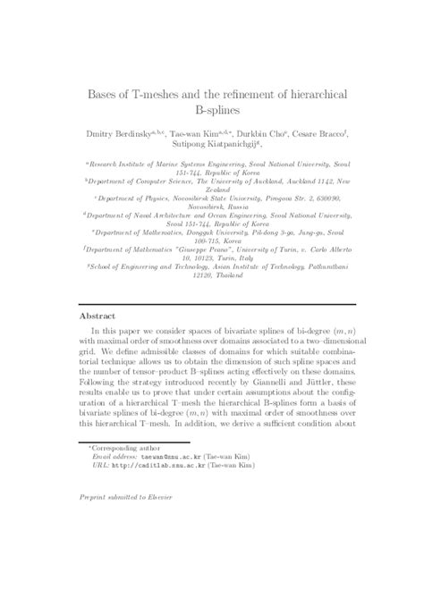 Pdf Bases Of T Meshes And The Refinement Of Hierarchical B Splines