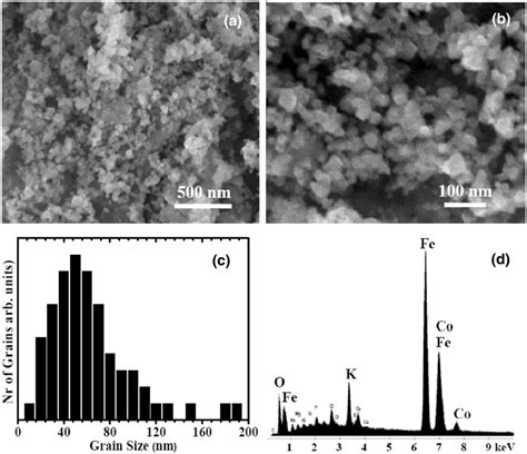 A B Sem Micrographs C Grain Size Distribution Histogram And D Eds Download Scientific Diagram
