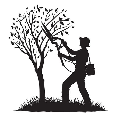 Gardener Trimming Tree Silhouette Landscaping Yardwork Maintenance