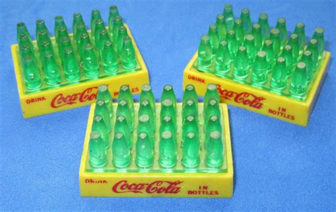 Vintage Miniature Coca Cola Mini Coke Bottles 24 Yellow Plastic Crate