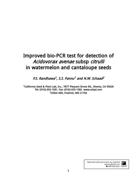 Pdf Improved Bio Pcr Test For Detection Of Acidovorax Avenae Subsp Citrulli In Watermelon And