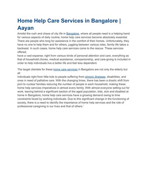 Ppt Home Help Care Services In Bangalore Aayan Powerpoint