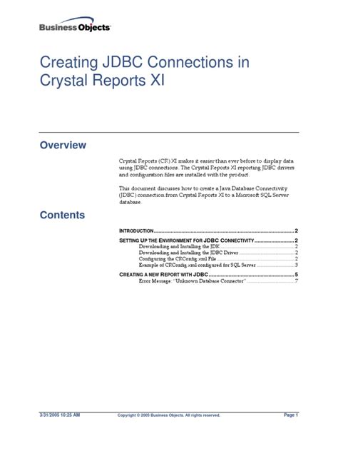 Creating Jdbc Connections In Crystal Reports Xi Pdf Data Management