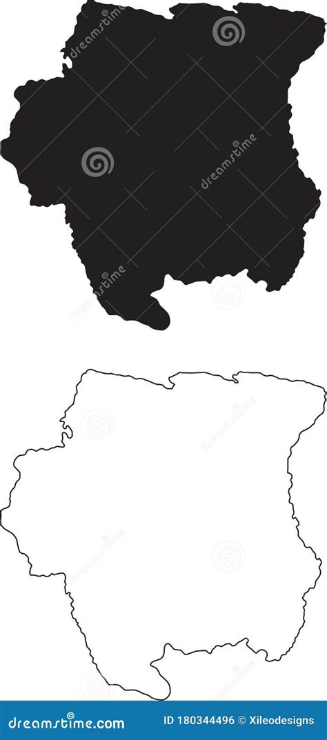 Suriname Map Black Silhouette Country Map Isolated On White Background Black Outline On White