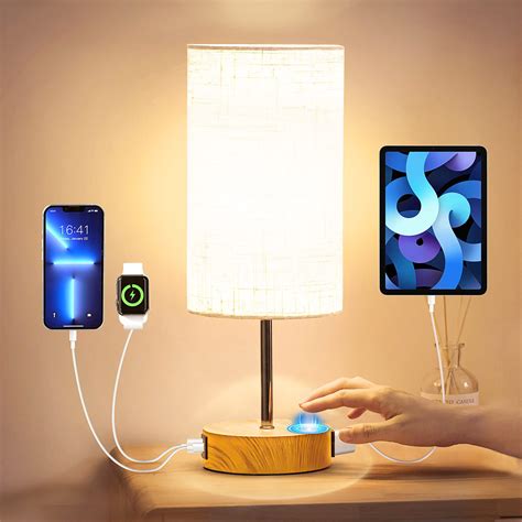 Yuesuo Upgraded Bedside Lamp Touch Control Table Lamp With Usb Ac Charging Ports And Ac Outlet