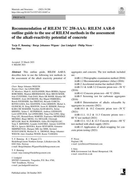 Pdf Recommendation Of Rilem Tc 258 Aaa Rilem Aar 0 Outline Guide To