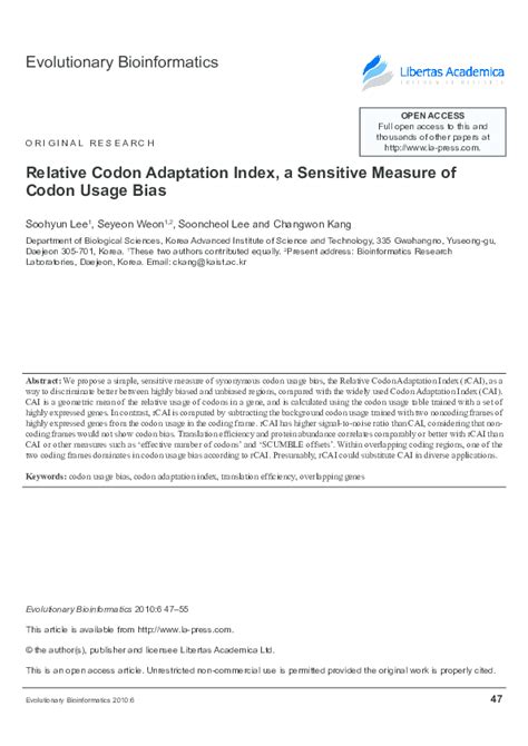 Pdf Relative Codon Adaptation Index A Sensitive Measure Of Codon