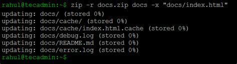 Zip Exclude Single File Tecadmin