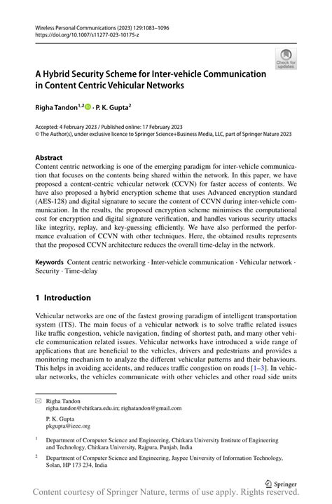A Hybrid Security Scheme For Inter Vehicle Communication In Content