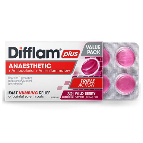 Difflam Plus Anaesthetic Sore Throat Lozenges Berry 32 Value Pack