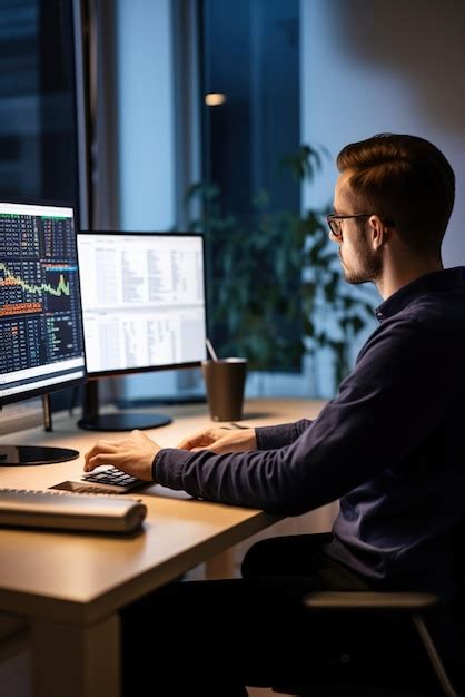Premium Photo Male Stock Trader Analyzing Financial Data On Computer