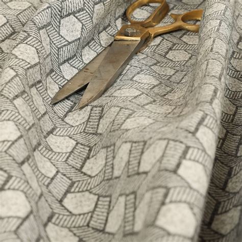 Modern Geometric Hexagon Pattern Wool Textured Grey Upholstery