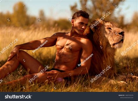 Male Sexy Sexually Model Safari Lion Stock Photo Edit Now 1283733379