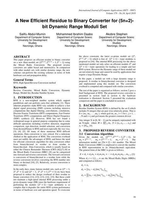 pdf a new efficient residue to binary converter for 5n 2 bit