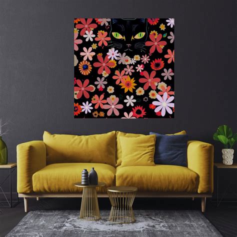 Black Cat Art Cat Art Print Cat Wall Art Black Cat Cat In Flower