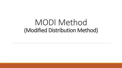 Modified Distribution Method Modi Pptx